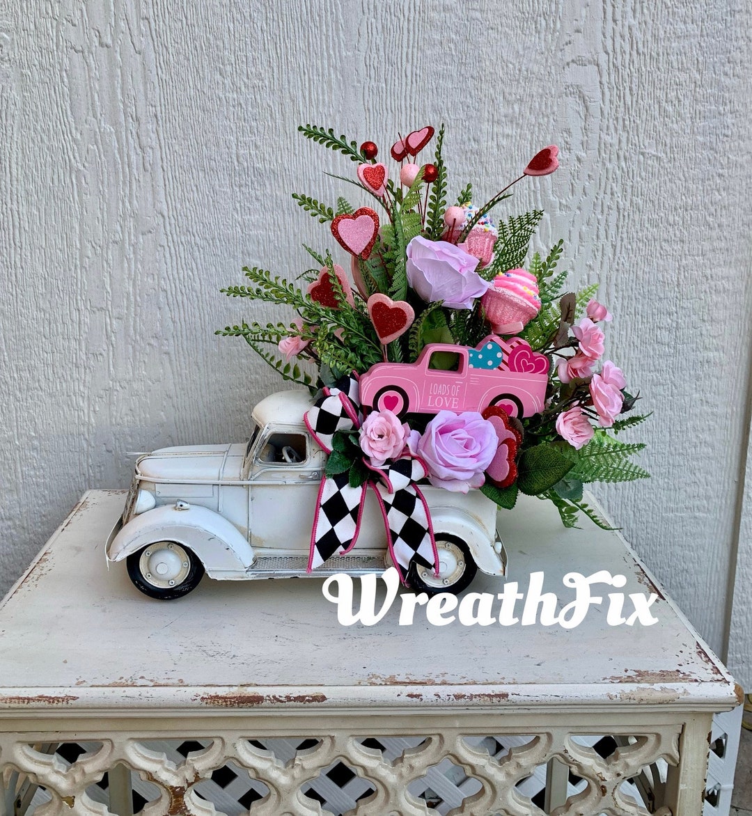 Valentine Truck Arrangement White Vintage Truck Centerpiece Etsy
