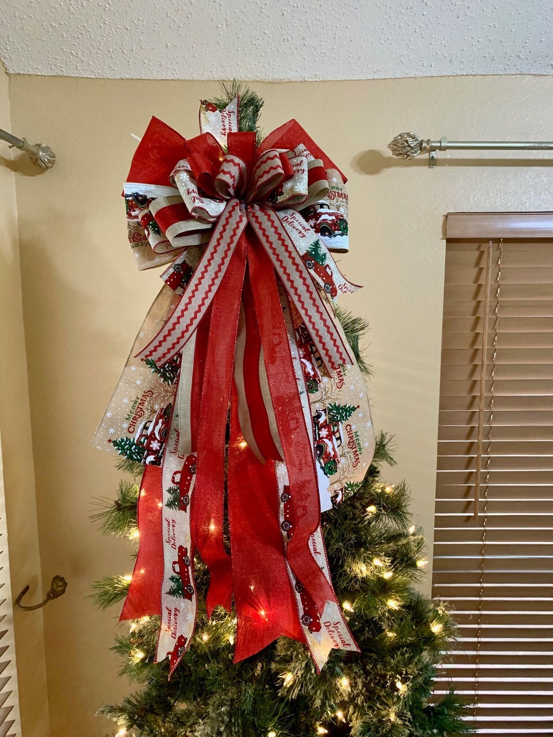 Large Truck Tree Topper Bow, Farmhouse Topper, Christmas Tree Decor ...