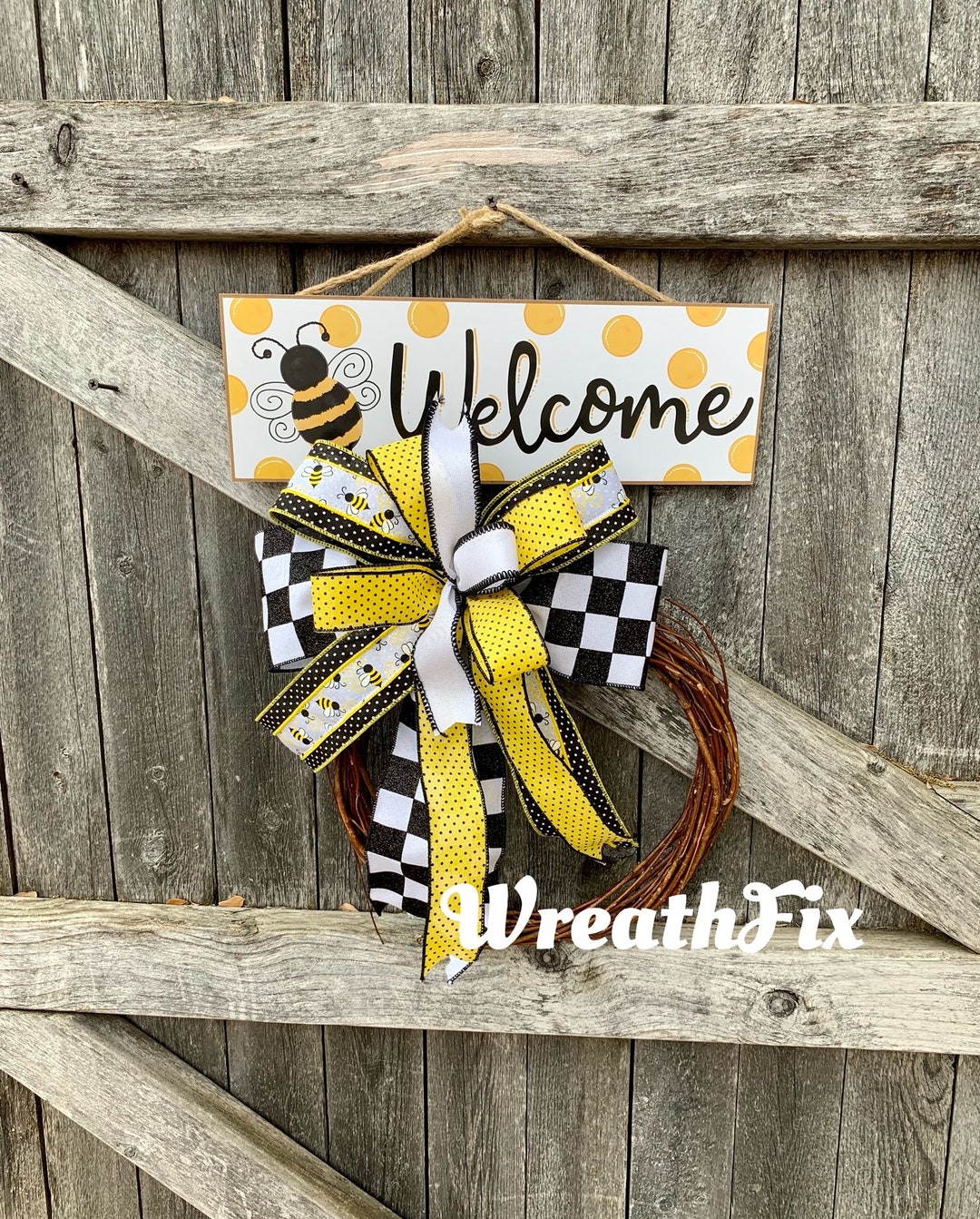 Bee Sign Spring Bow Set, Bumblebee Spring Bow, Summer Bow, Wreath ...