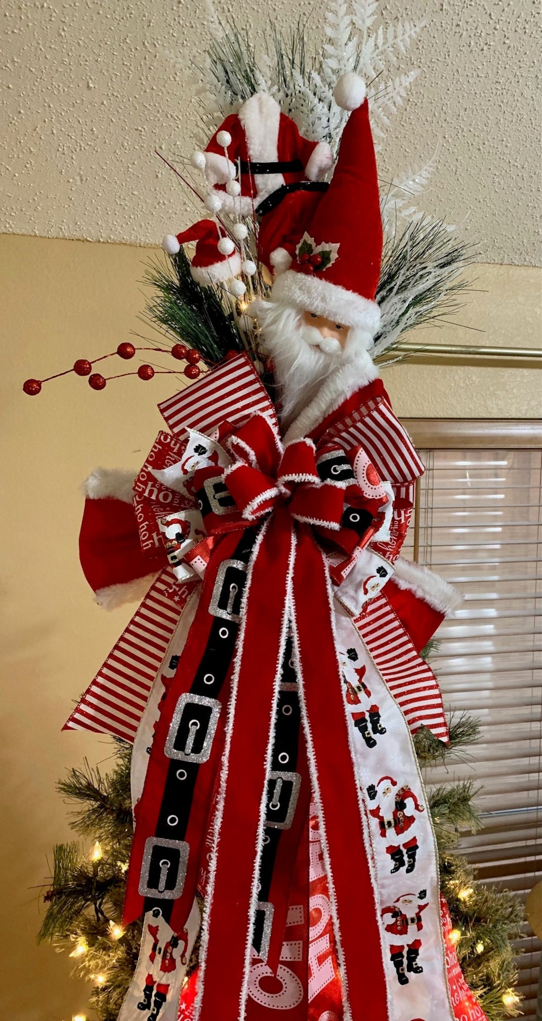 Extra Large Santa Christmas Tree Topper Large Bow Christmas Etsy