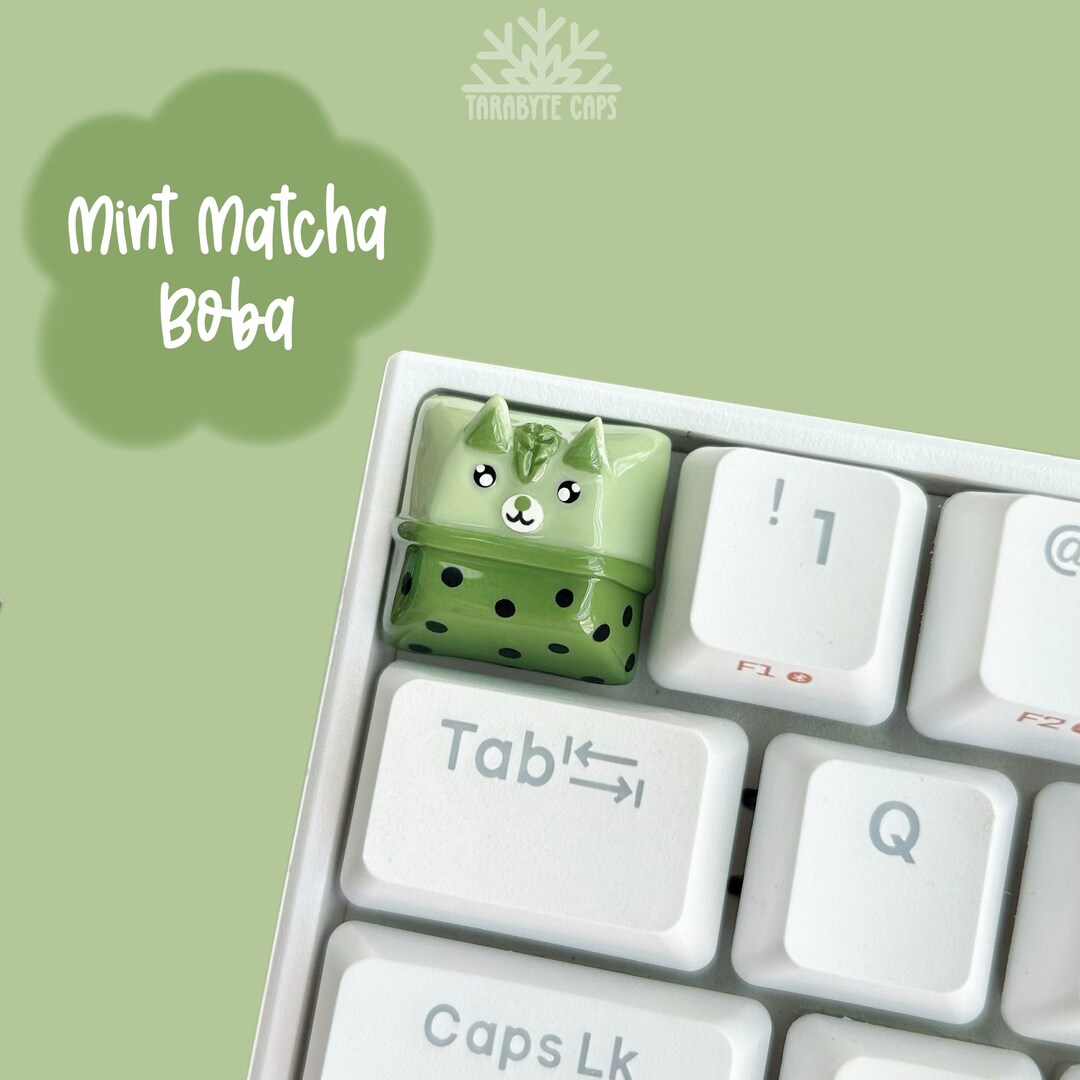 Mint Matcha Boba Kitty Keycap Handmade Artisan Keycap Kawaii Keycap - Etsy