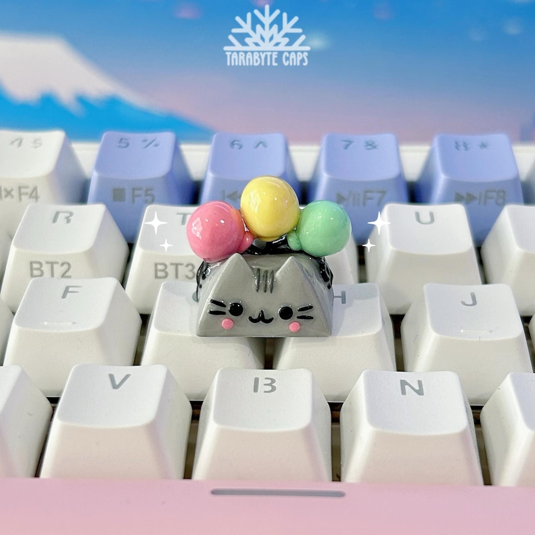 Pusheen and Balloons Keycap + Handmade Artisan Keycap + Kawaii Keycap ...