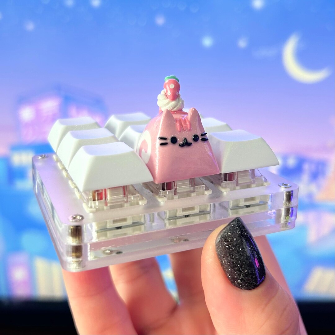 Strawberry Shortcake Pusheen Keycap + Handmade Polymer Clay Artisan ...