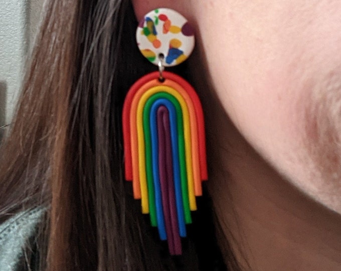 Rainbow Arch Earrings Clay Rainbow Earrings Rainbow Dangles - Etsy