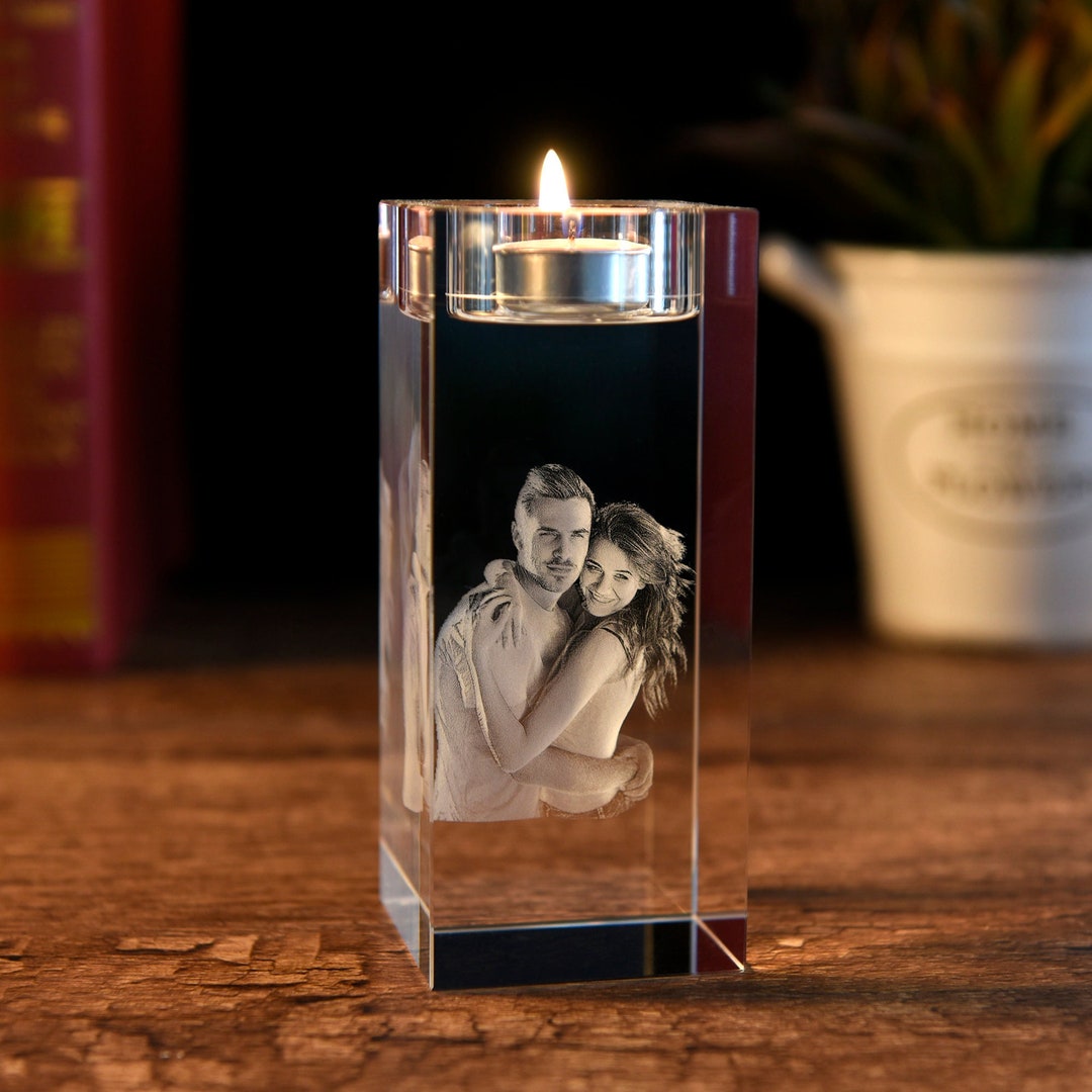 Custom Crystal Candle Holder, Personalized 3D Photo Wedding Candle ...