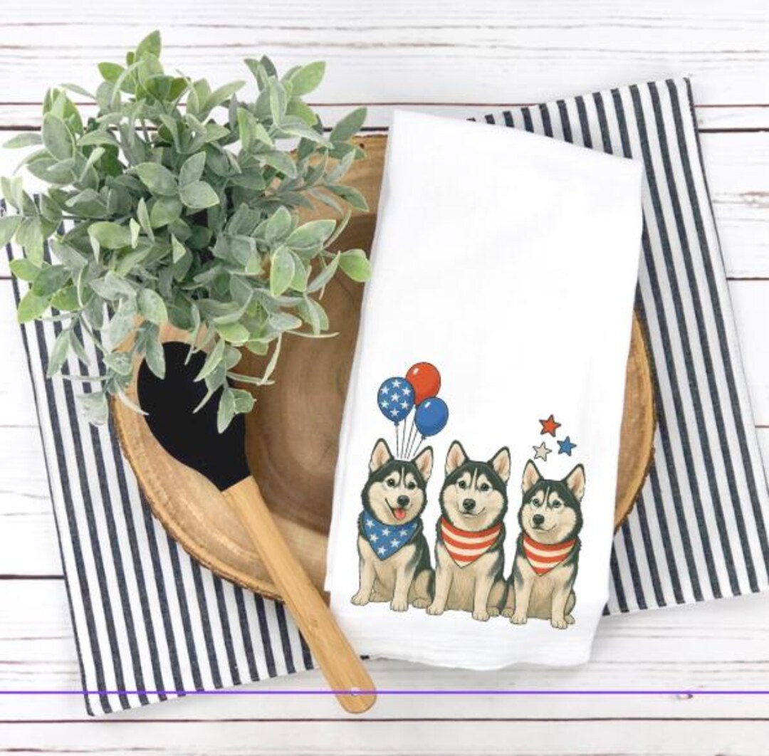 4th of July Husky Kitchen Towel: Husky Kitchen Towel, Patriotic Dog ...