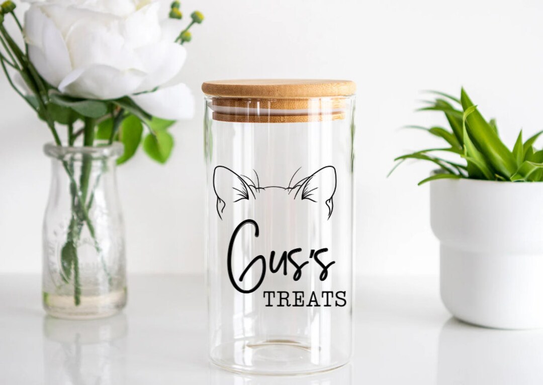 Custom Cat Jar, Pet Name Treat Tin, Bamboo Cookie Container, Cute Kitty ...