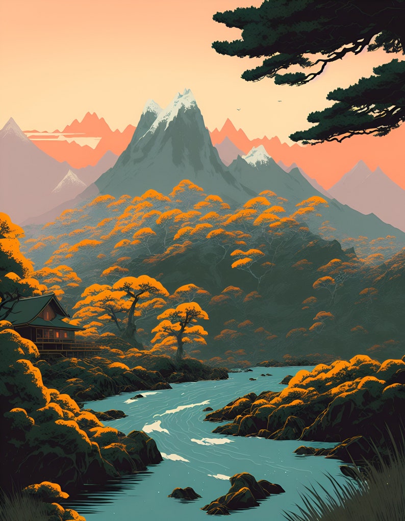 3 Japanese Inspired Digital Art Prints - Land of the Rising Sun - Etsy