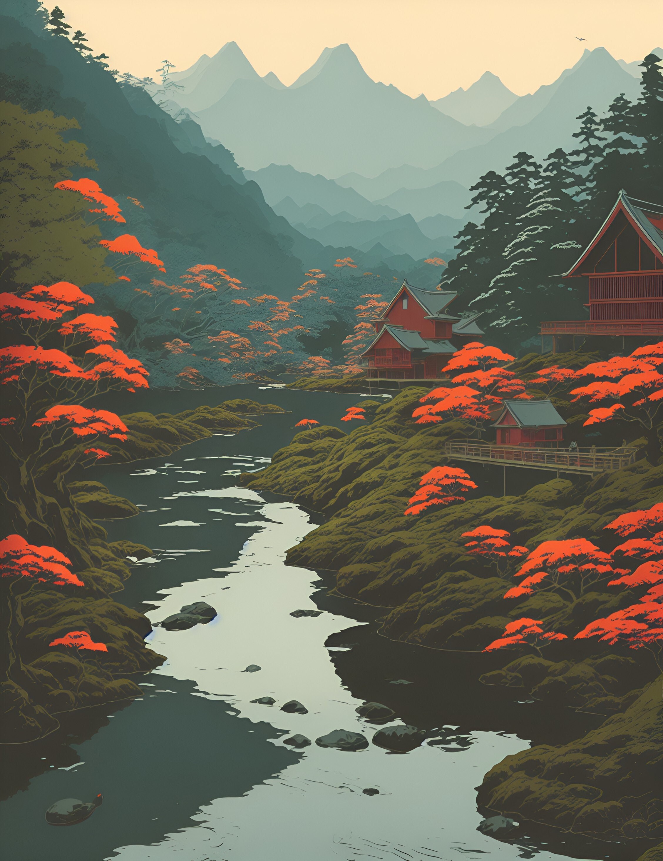 3 Japanese Inspired Digital Art Prints - Land of the Rising Sun - Etsy