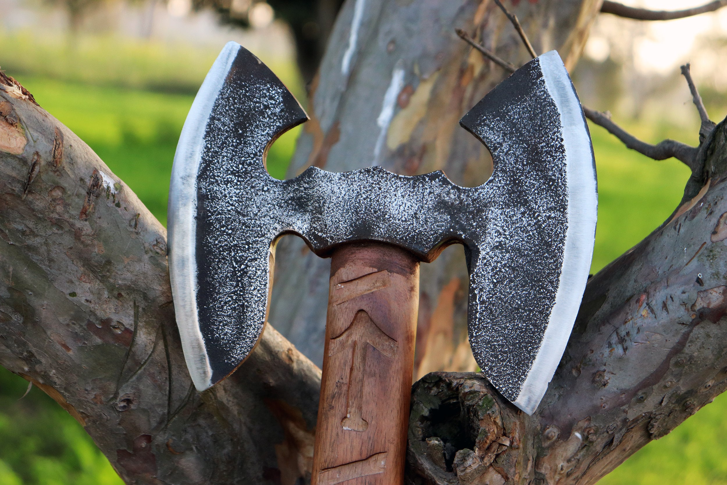 VIKING AXE With Ash Wood Shaft, Camping/hunting Axe Ragnar Double Bite ...