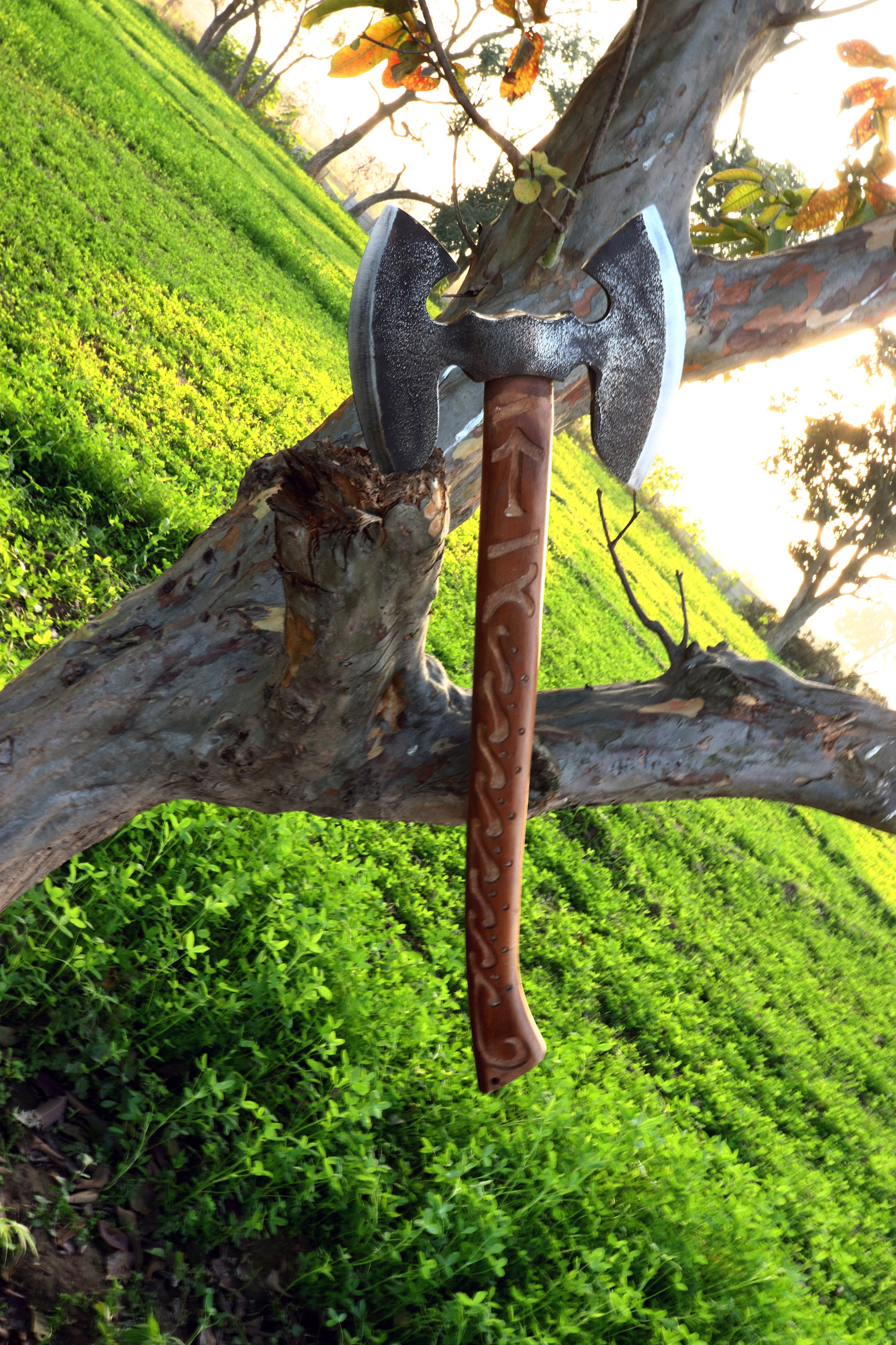 VIKING AXE With Ash Wood Shaft, Camping/hunting Axe Ragnar Double Bite ...