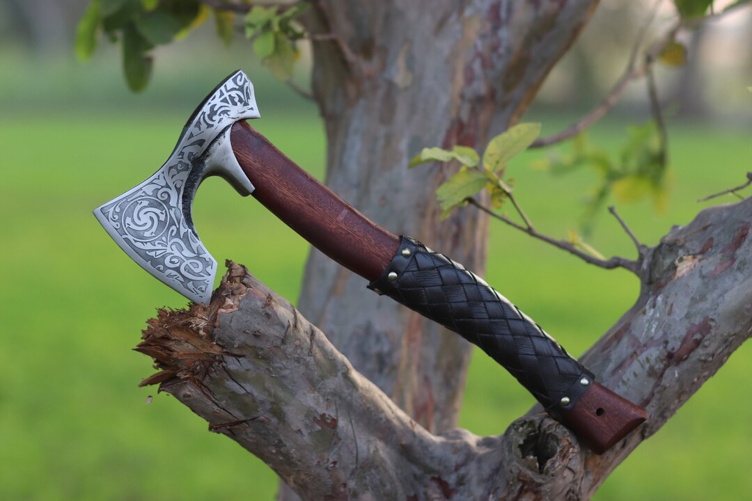 Handmade VIKING AXE With Ash Wood Shaft, Camping/hunting Axe Ragnar Axe ...