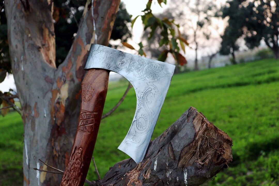 Handmade VIKING AXE With Ash Wood Shaft, Camping/hunting Axe Ragnar Axe ...