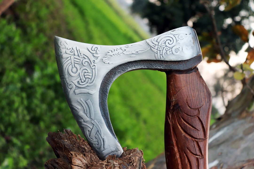 Handmade VIKING AXE With Ash Wood Shaft, Camping/hunting Axe Ragnar Axe ...
