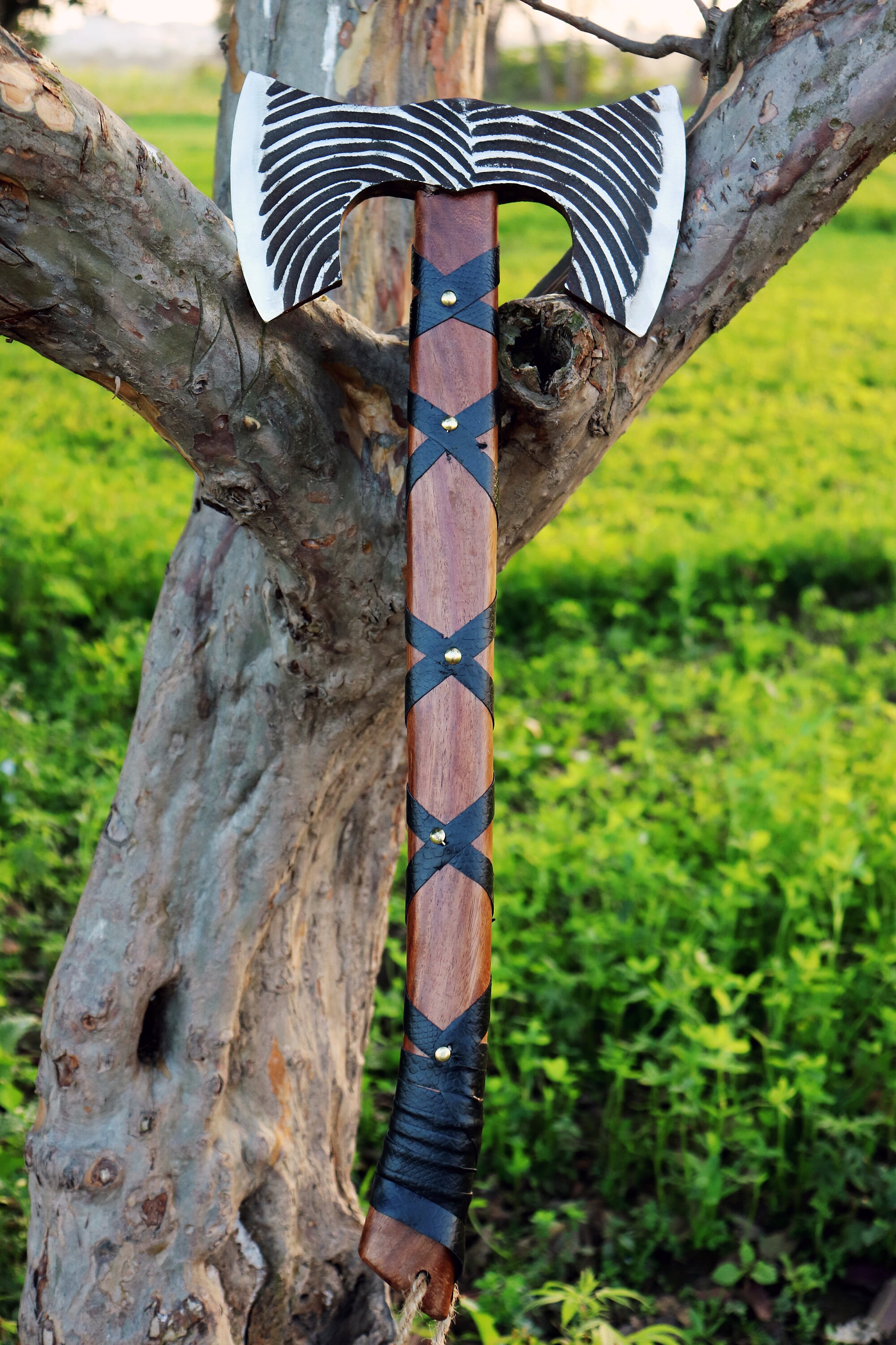 VIKING AXE With Ash Wood Shaft, Camping/hunting Axe Ragnar Double Bite ...