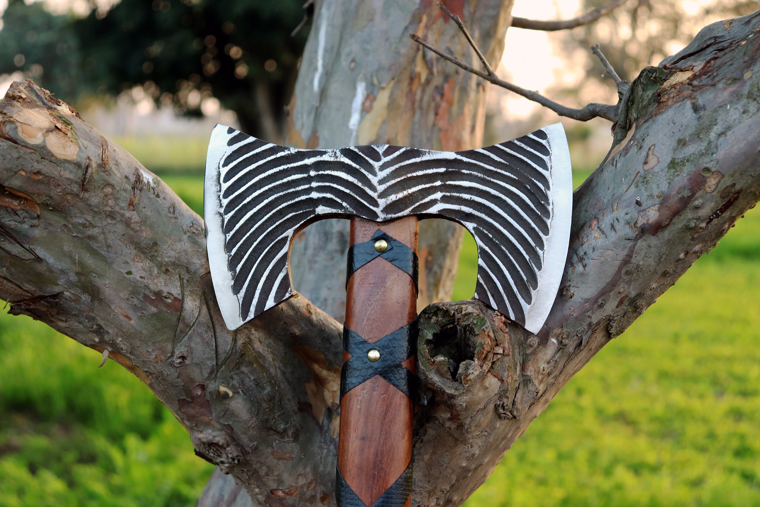 VIKING AXE With Ash Wood Shaft, Camping/hunting Axe Ragnar Double Bite ...