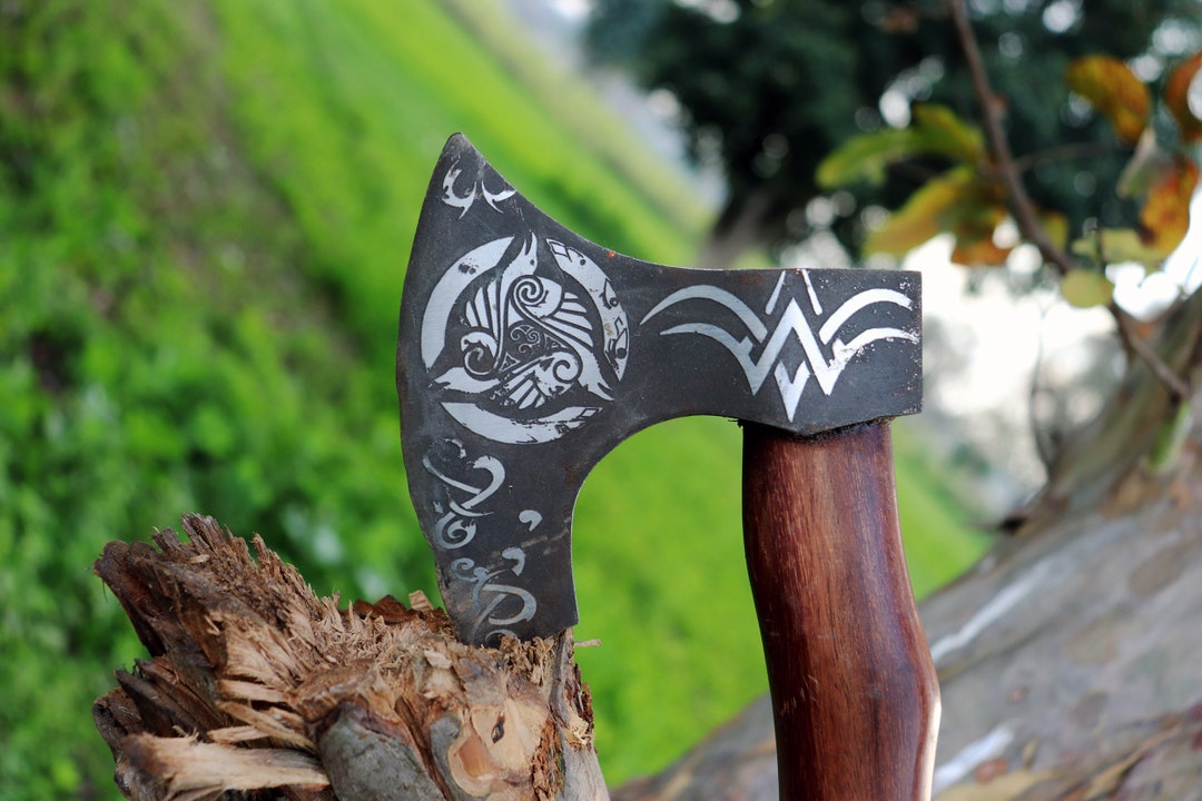 Handmade VIKING AXE With Ash Wood Shaft, Camping/hunting Axe Ragnar Axe ...