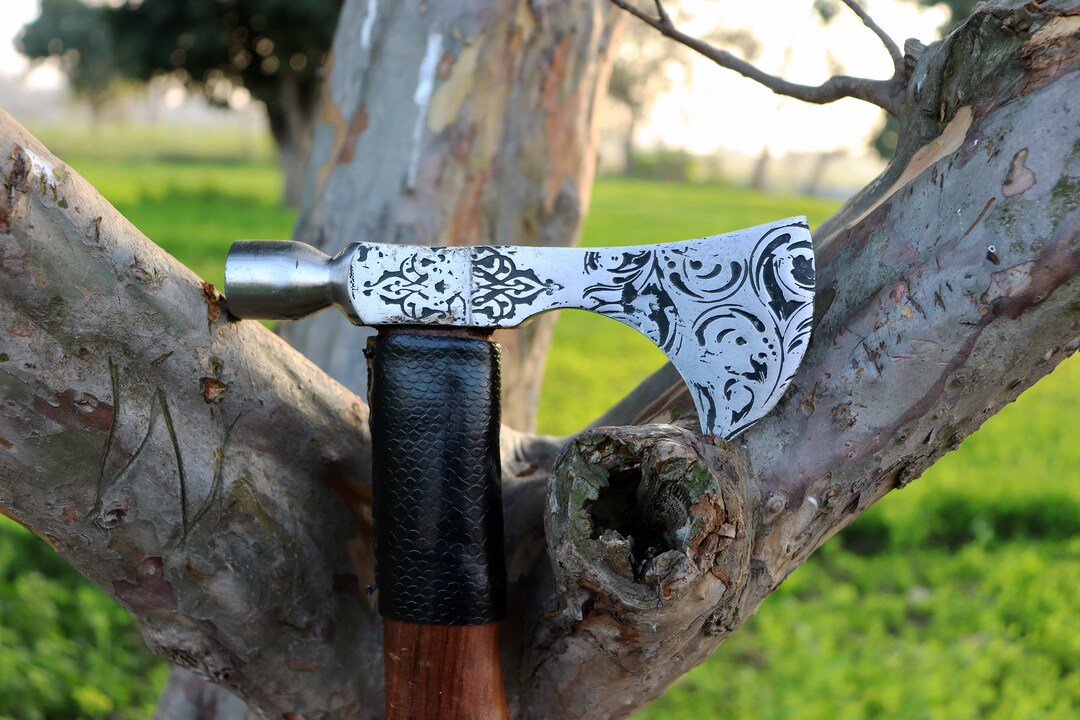 Steel VIKING AXE With Ash Wood Shaft, Camping/hunting Axe Ragnar Hammer ...