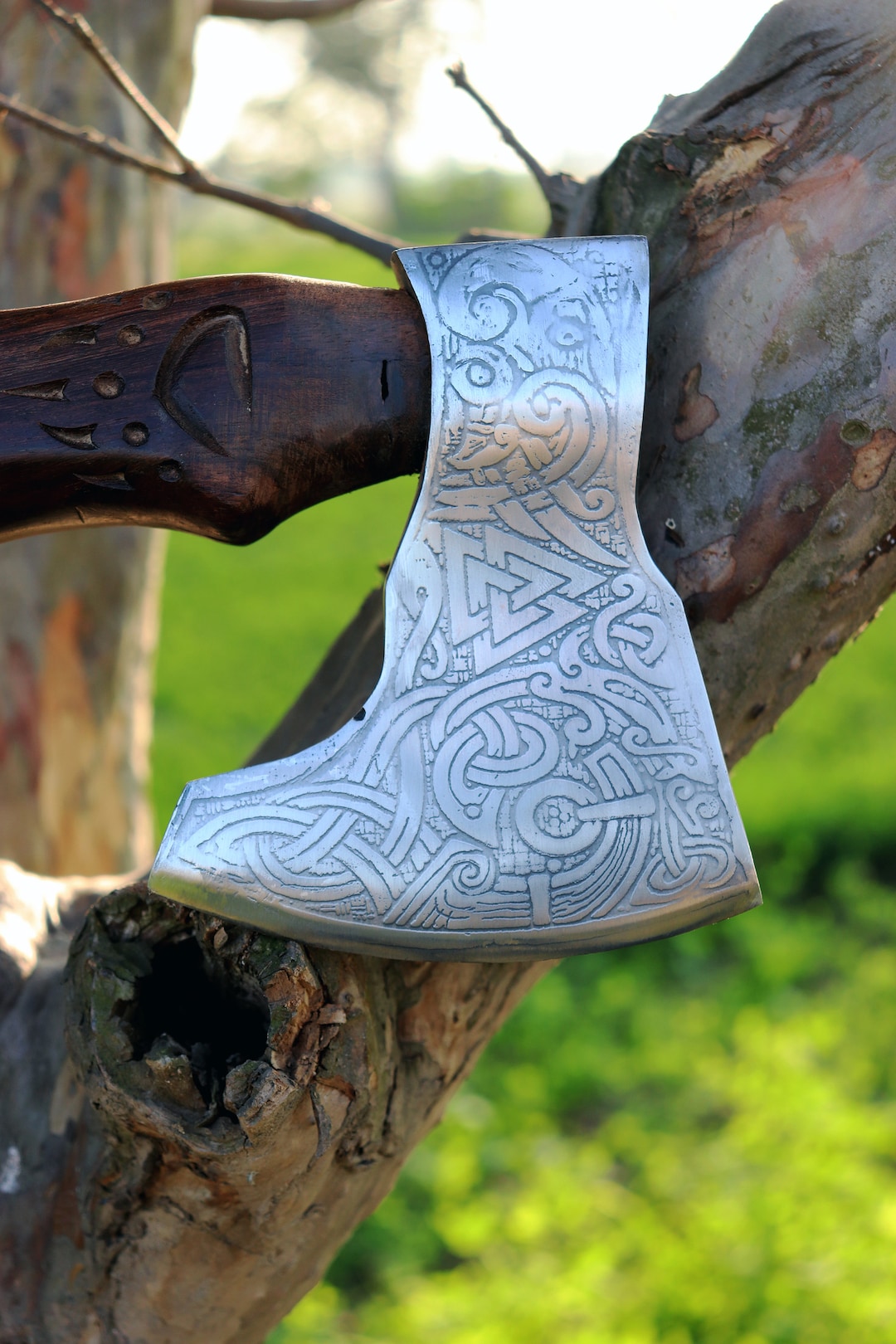 Handmade VIKING AXE With Ash Wood Shaft, Camping/hunting Axe Ragnar Axe ...