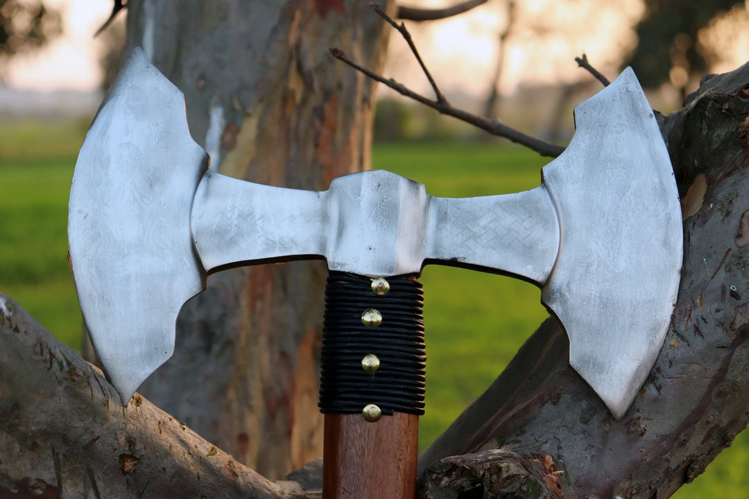 VIKING AXE With Ash Wood Shaft, Camping/hunting Axe Ragnar Double Bite ...