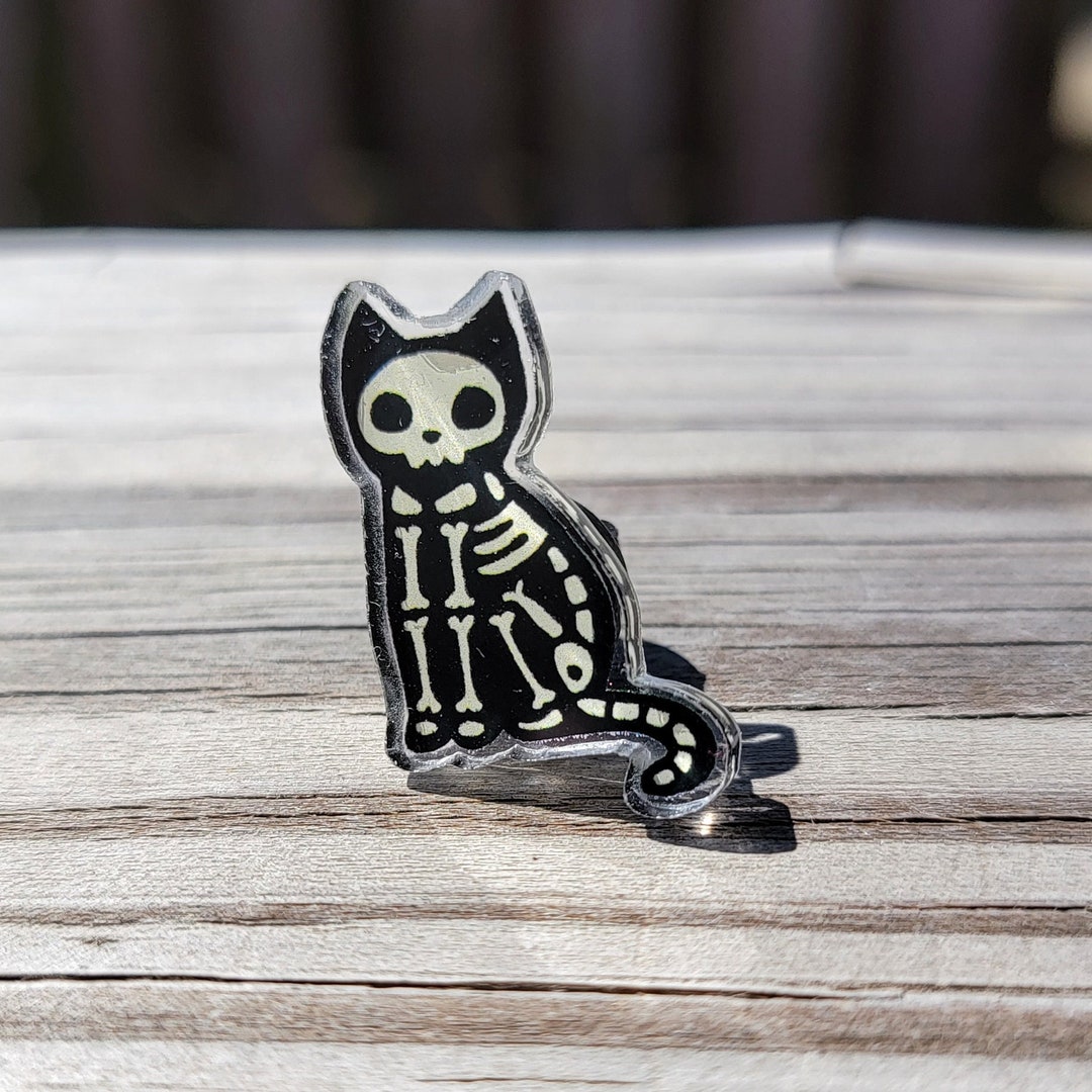 Skeleton Cat Pin - Etsy