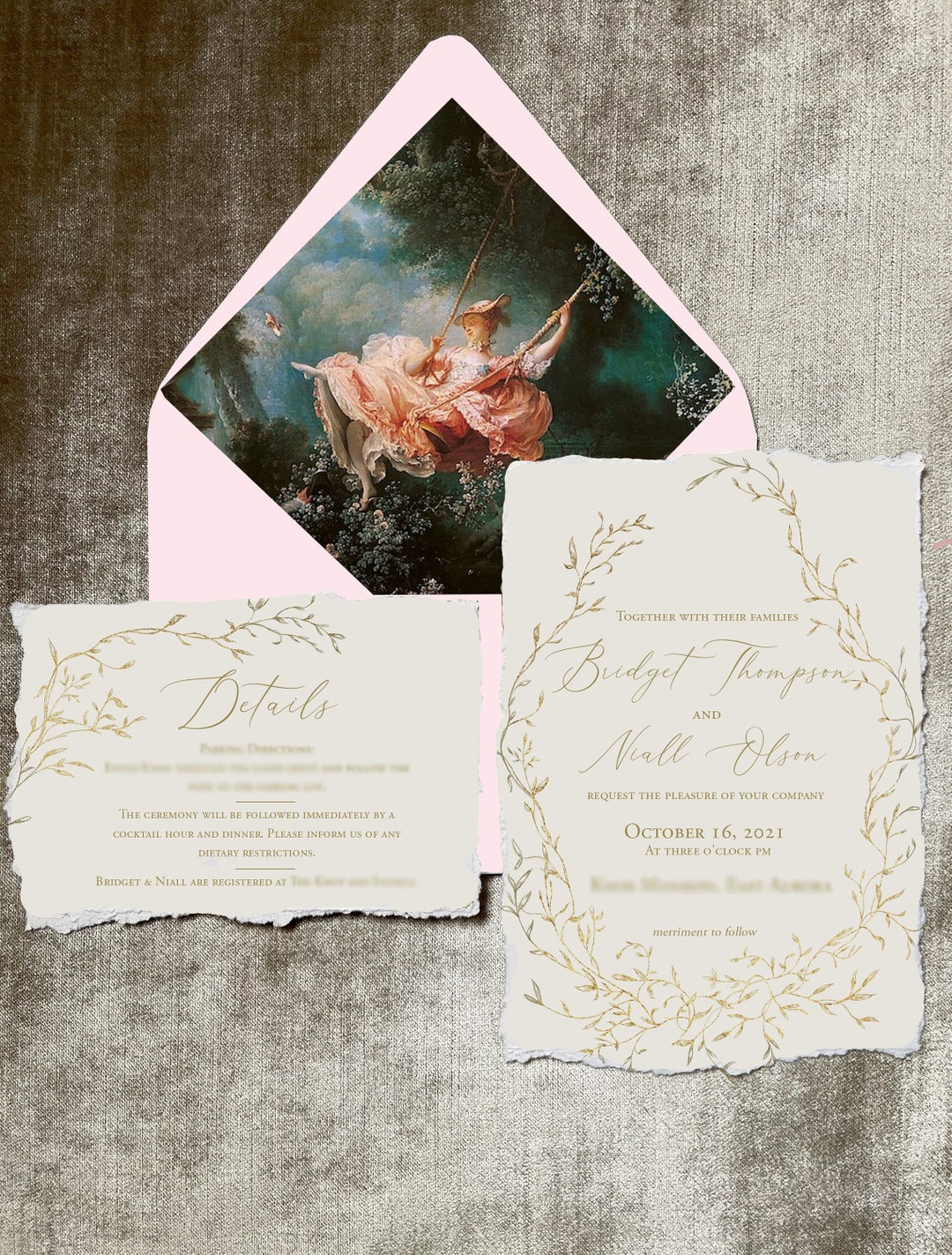 SAMPLE- Whimsical Rococo Inspired Wedding Invite With Detail Card - Etsy