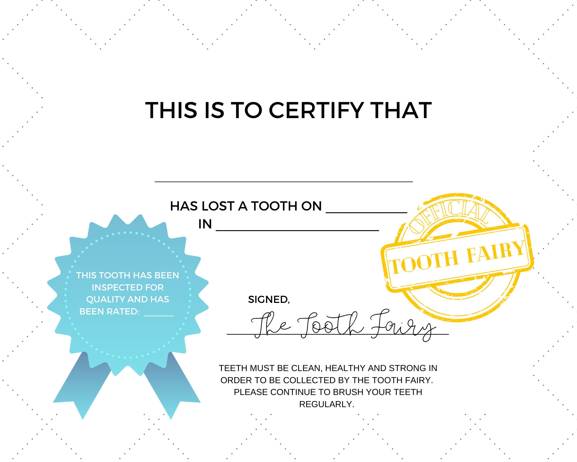 INSTANT DIGITAL Tooth Fairy Certificate - Lost Tooth - Certificate ...