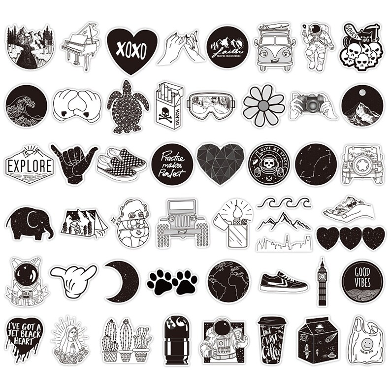50pcs Black and White Punk Stickers Gothic Journal Stickers | Etsy