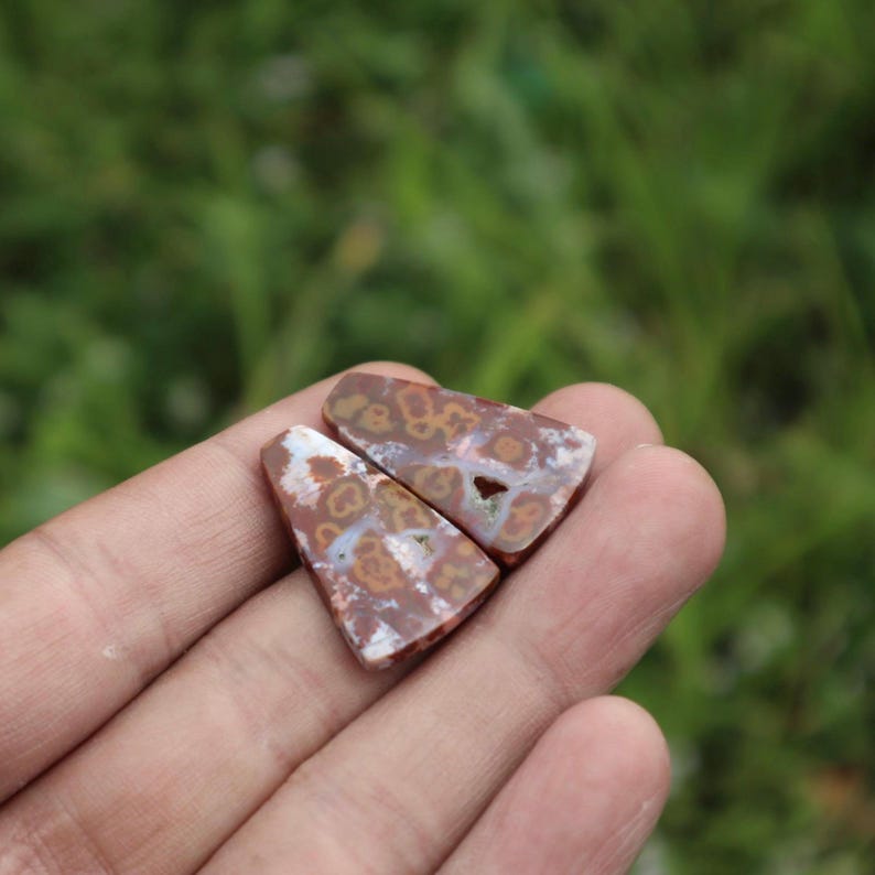 Natural Orbicular River Jasper Pair Cabochon: Matching to Handmade ...