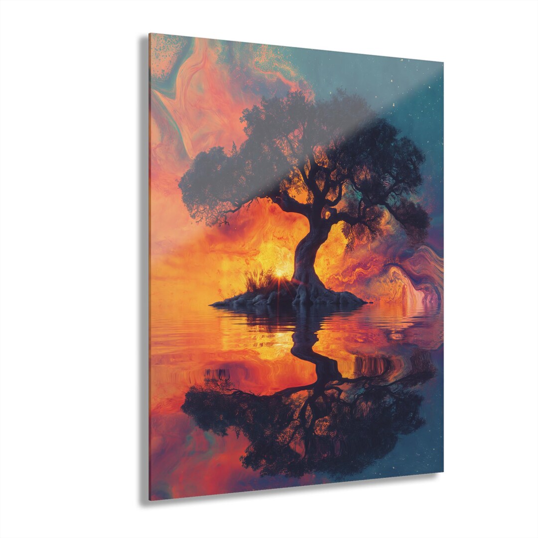 Tree of Dreams Acrylic Print Trippy Oak Tree Art Rainbow Oil Slick Art ...