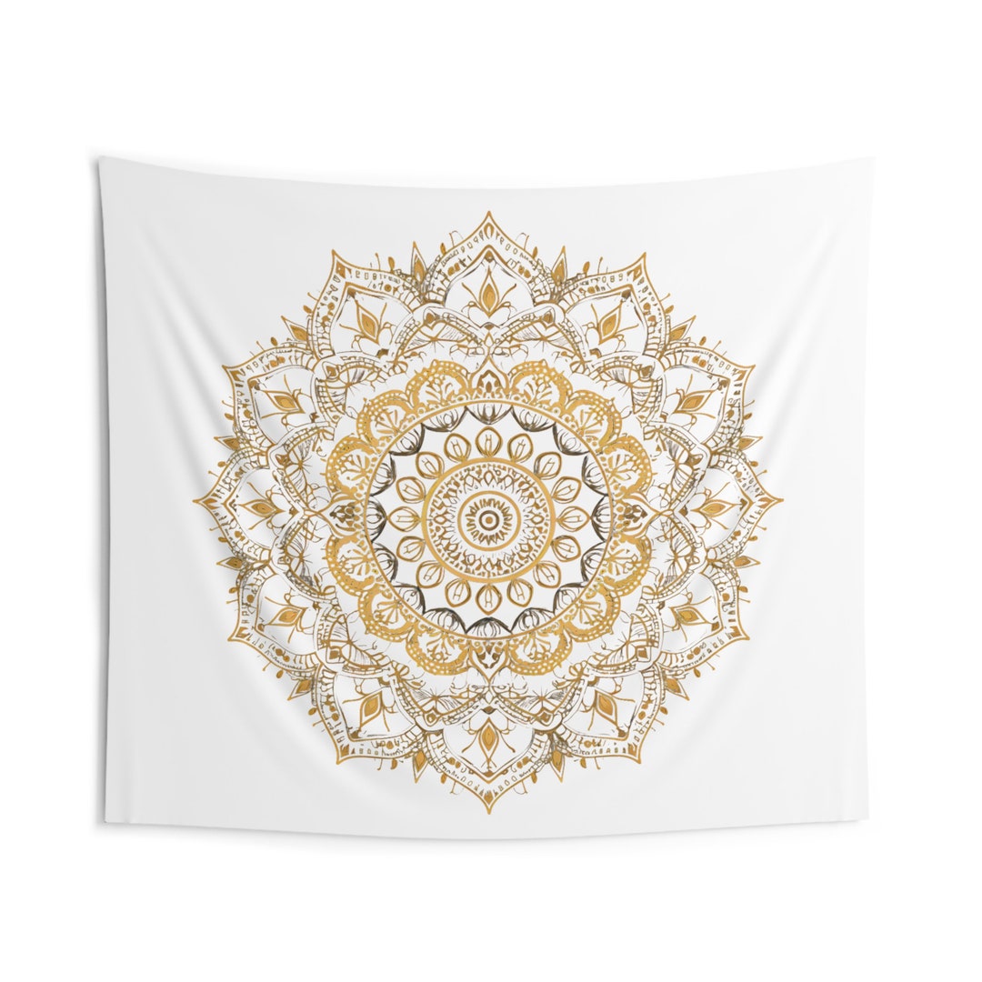 Tapestry White With Gold Mandala Indoor Wall Tapestries Wall Hanging ...