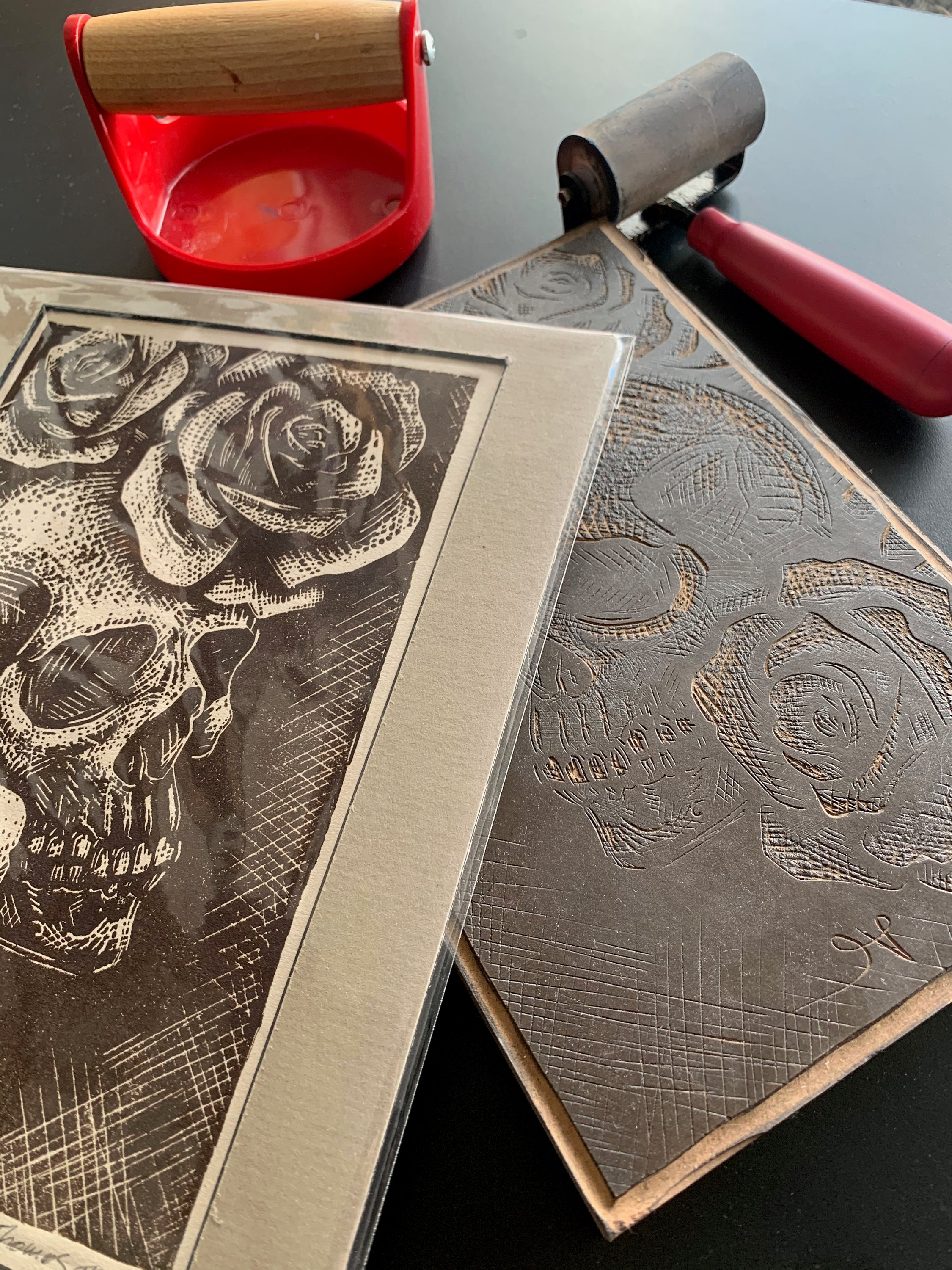 Skull and Roses Block Print - Etsy