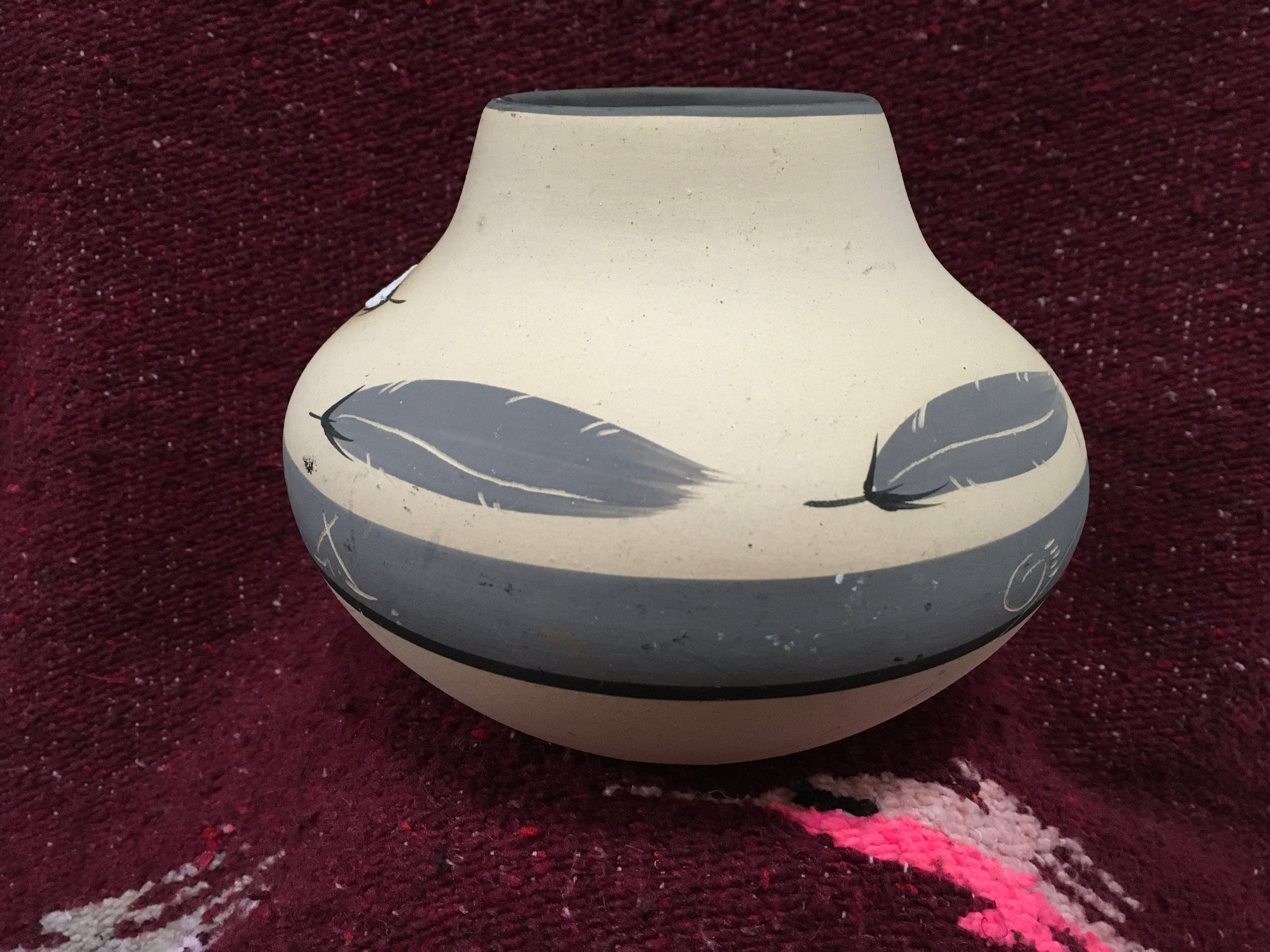 Native American Vintage Signed Grey Feather Pottery Vase - Etsy