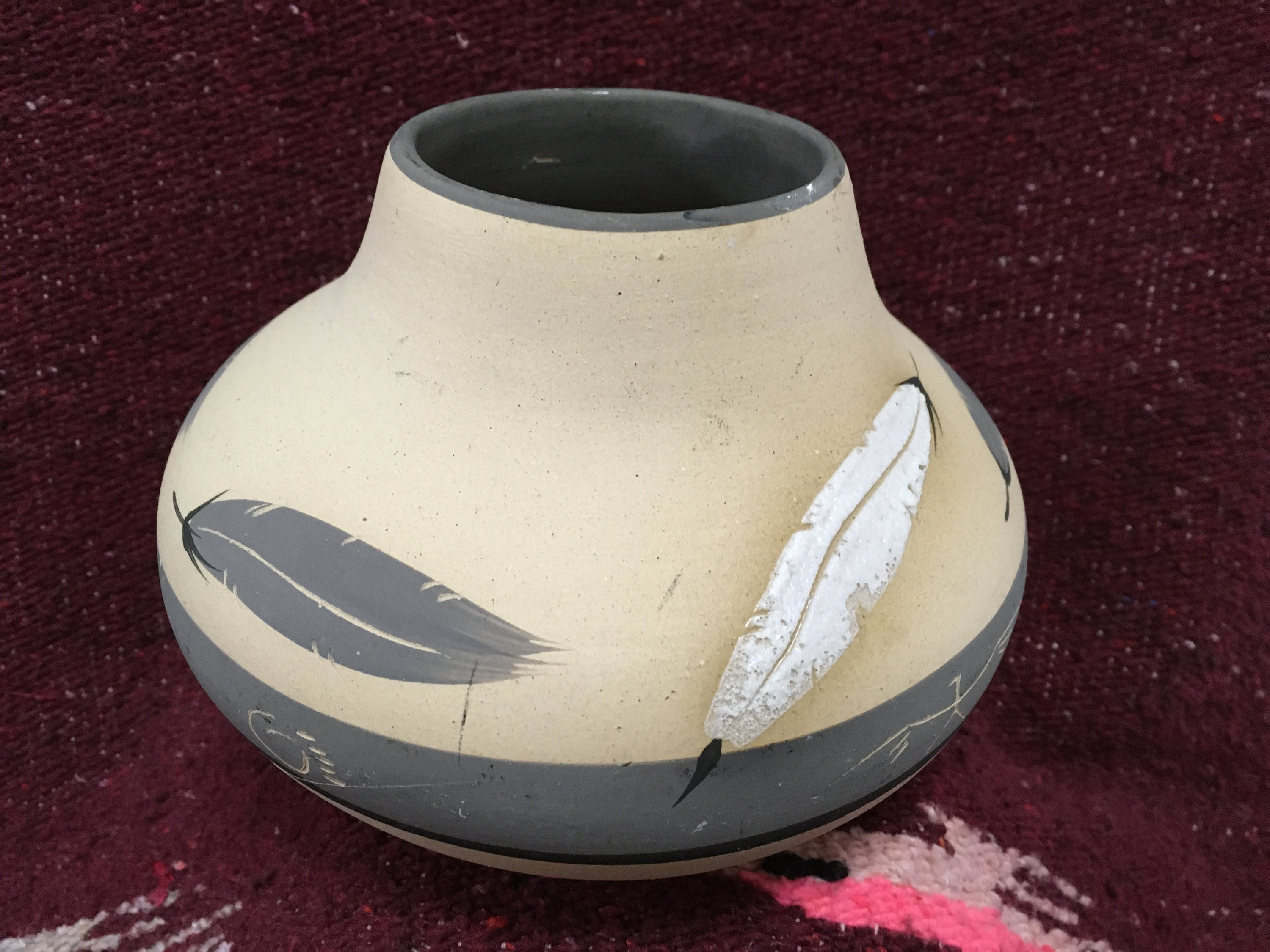 Native American Vintage Signed Grey Feather Pottery Vase - Etsy