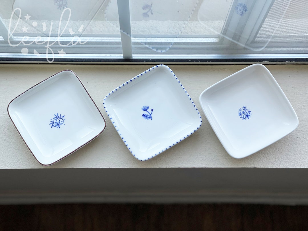 Small Rounded Square Plate, Blue Floral, Tapas Plate - Etsy