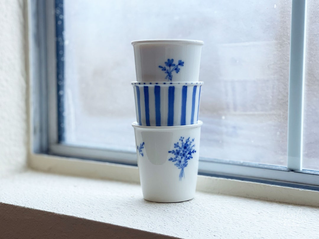 Hand-painted Ceramic Handleless "paper Cup" Mug: Blue Floral, Blue ...