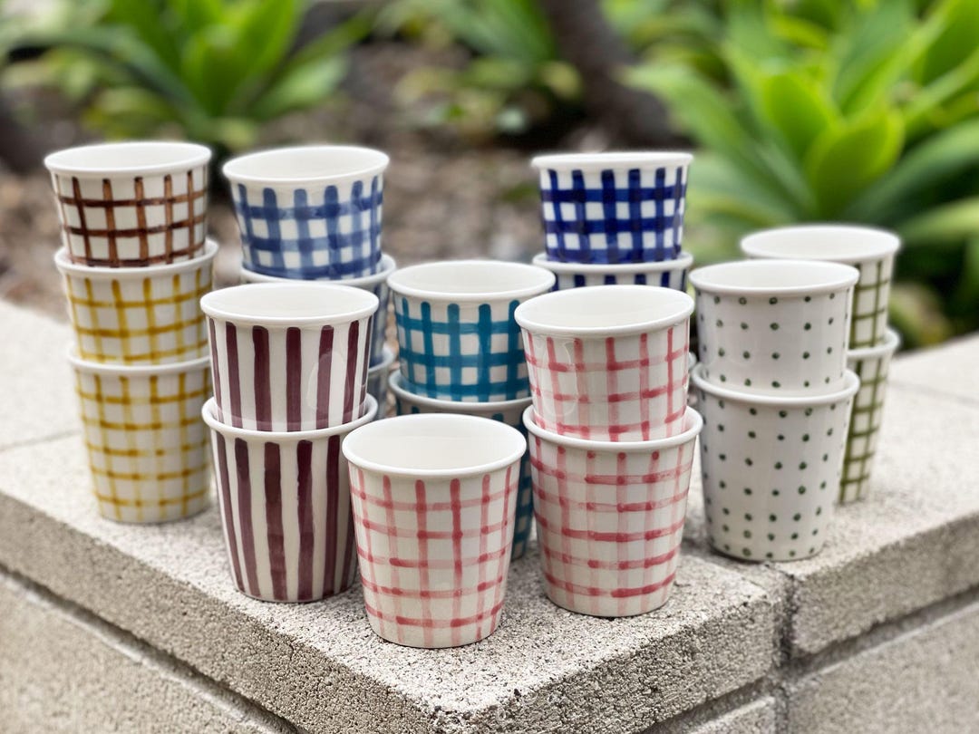 Hand-painted Ceramic "paper Cup" Mug: Gingham, Stripes & Dots - Etsy