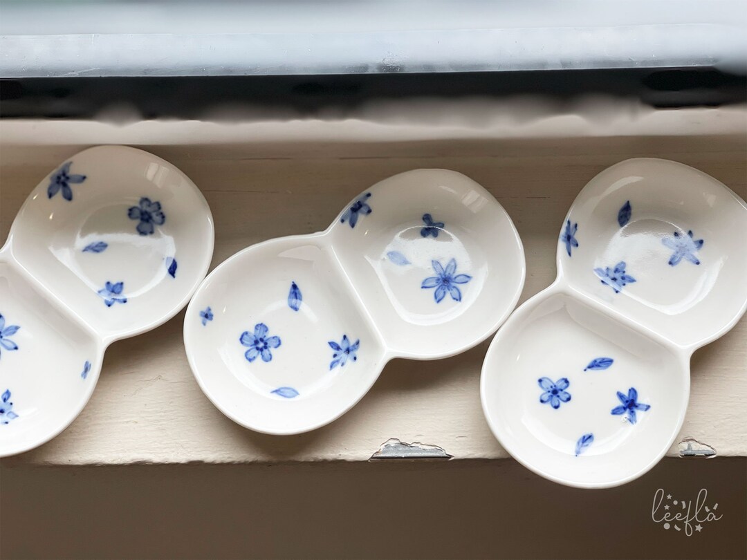 Dainty Floral Divided Ceramic Serving Plate, Double Sectional, Vanity ...