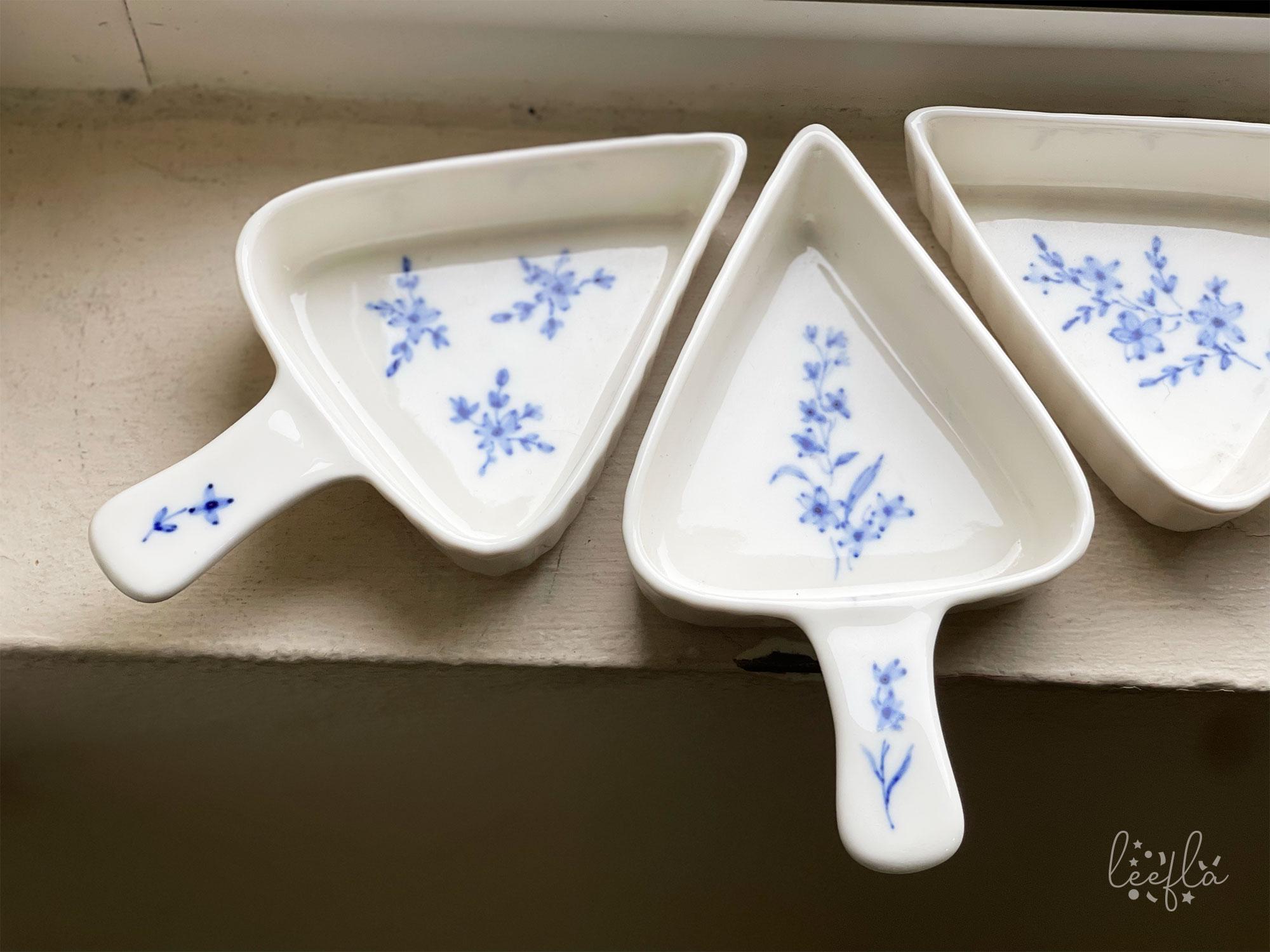 Ceramic Floral Spade Shaped Plate, Raclette Pan Shaped, Blue, Green ...