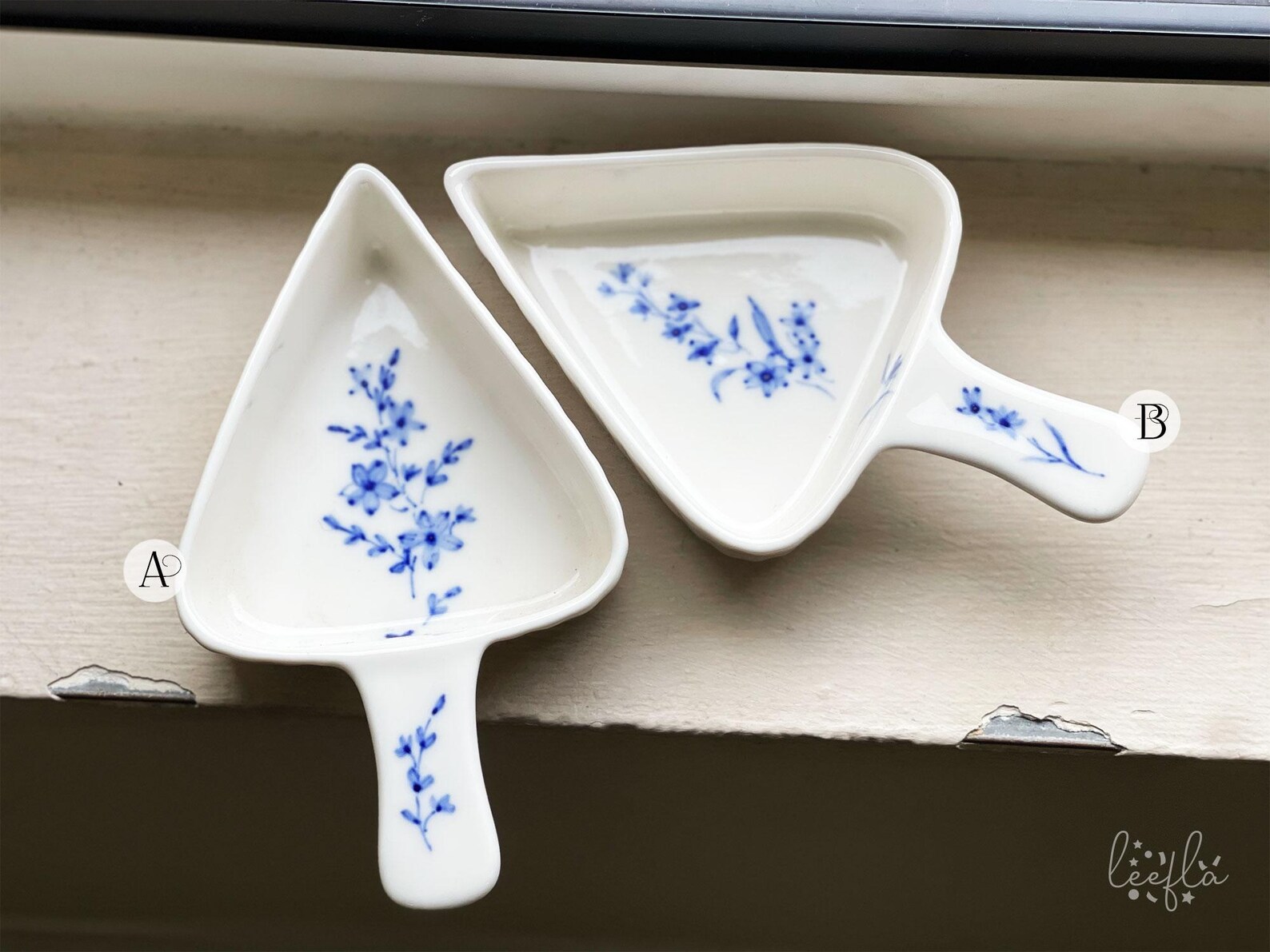 Ceramic Floral Spade Shaped Plate, Raclette Pan Shaped, Blue, Green ...