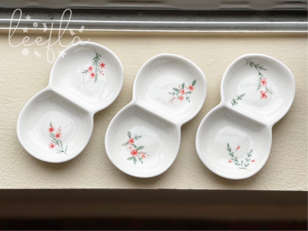 Divided Ceramic Serving Plate, Double Sectional, Jewelry Trinket, Pink ...