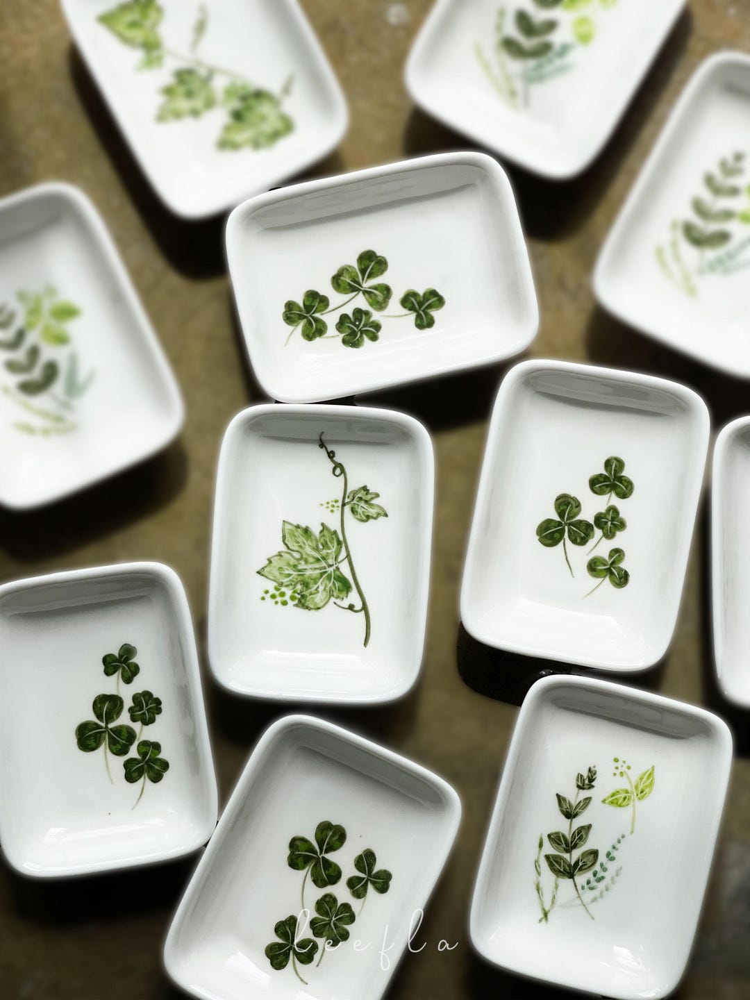 Clover, Ivy, Green Shamrock Leaves Rounded Rectangle Mini Plate ...