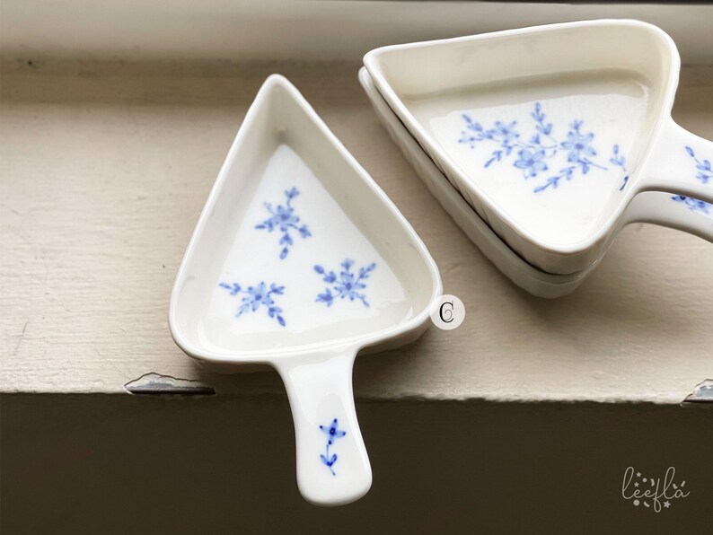 Ceramic Floral Spade Shaped Plate, Raclette Pan Shaped, Blue, Green ...