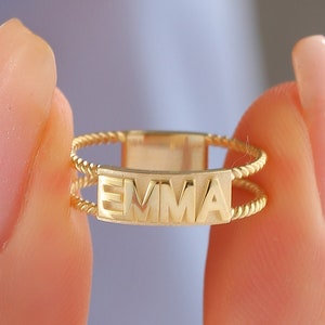 Gold Personalized Name Plate Bar Statement Ring, Minimalist Custom Name ...