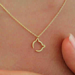 Simple Gold Cat Necklace Pendant, Cat Lovers Jewelry Gift for Mom, 14k ...