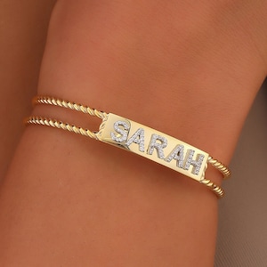 Diamond Custom Name Bangle Bracelet, Personalized Diamond Initial ...