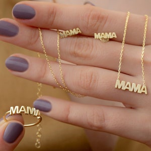 Mama Jewelry Set • 14k Solid Gold Necklace Ring and Earrings Set ...