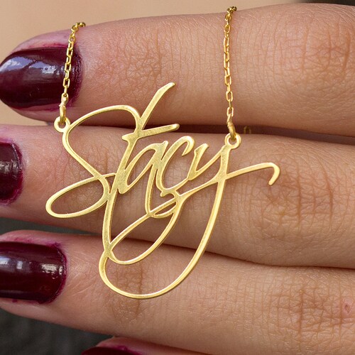 Dainty Script Name Necklace Solid Gold 1 Inch Personalized - Etsy