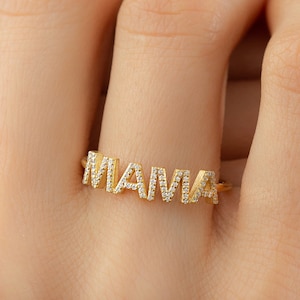 10k 14k 18k Gold Diamond Mama Ring, Handmade Mother Ring for Mom, New ...