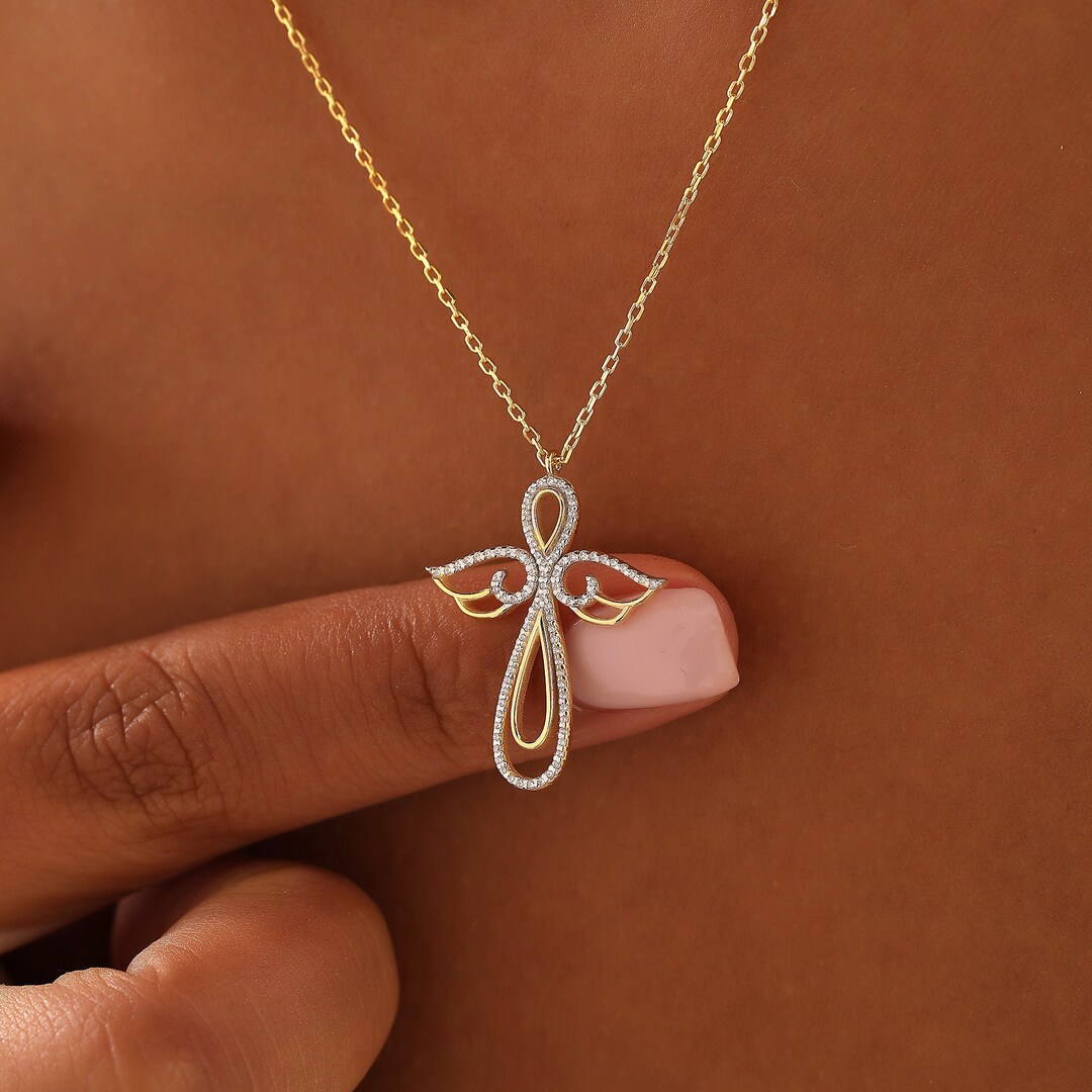 Angel Wings Holly Cross Necklace, Guardian Angel Cross Necklace for ...